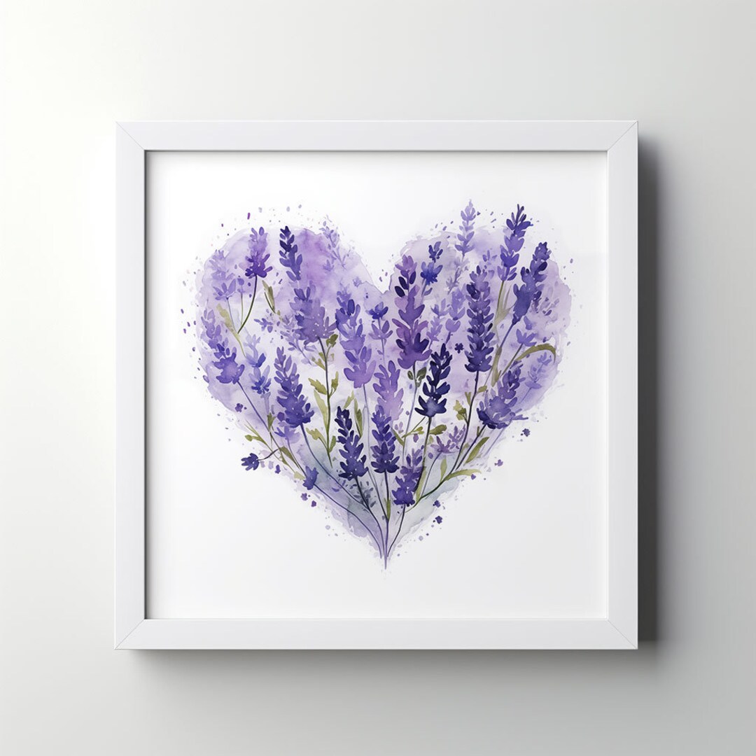 Lavender Watercolour Heart, Valentines Day Printable Wall Art, Heart of ...