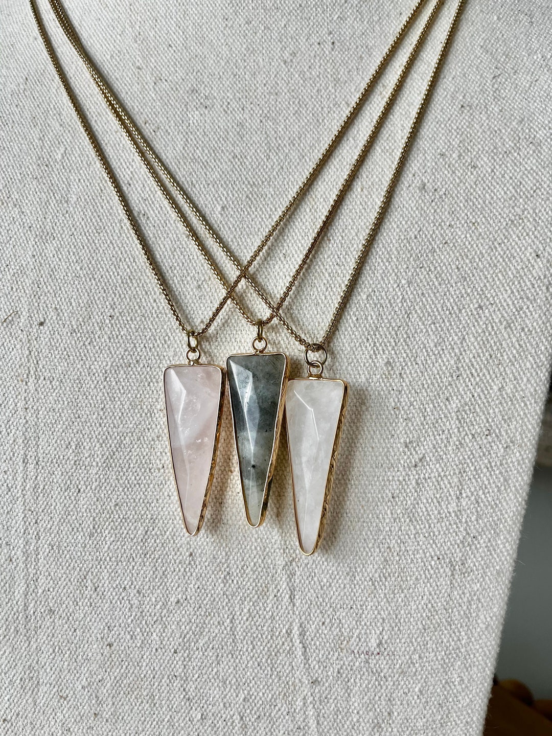 Semi Precious Dagger Triangle Stone Pendant Necklace - 30” - Etsy
