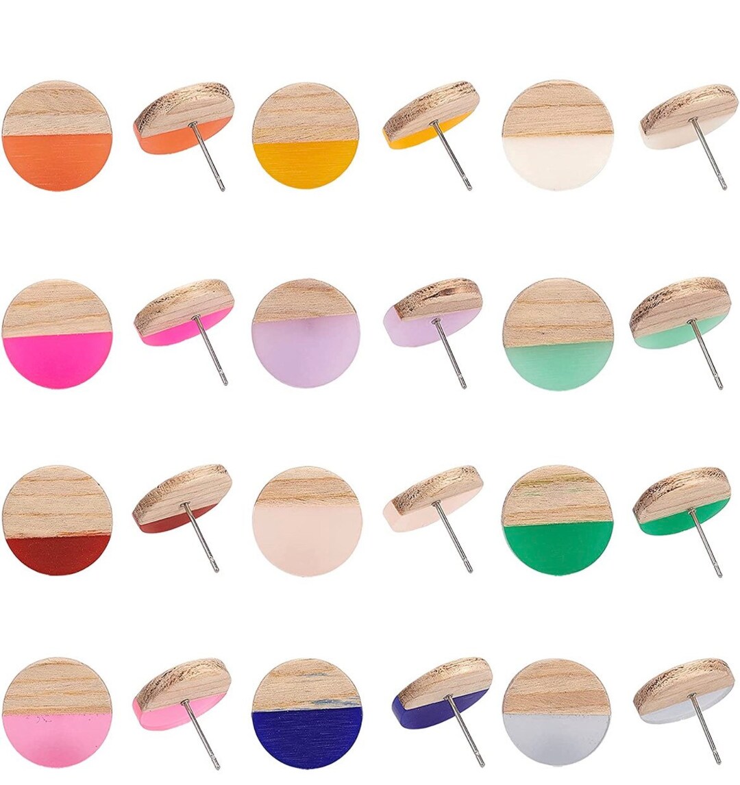 Resin and Wood Circle Studs 12 Colors Simple Spring Colors - Etsy