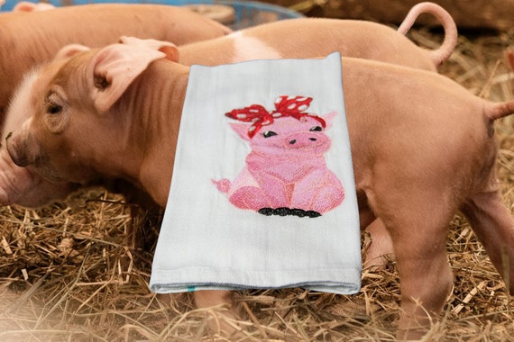 Linens Home & Living Large and Beautiful Embroidered Pig Farmhouse ...