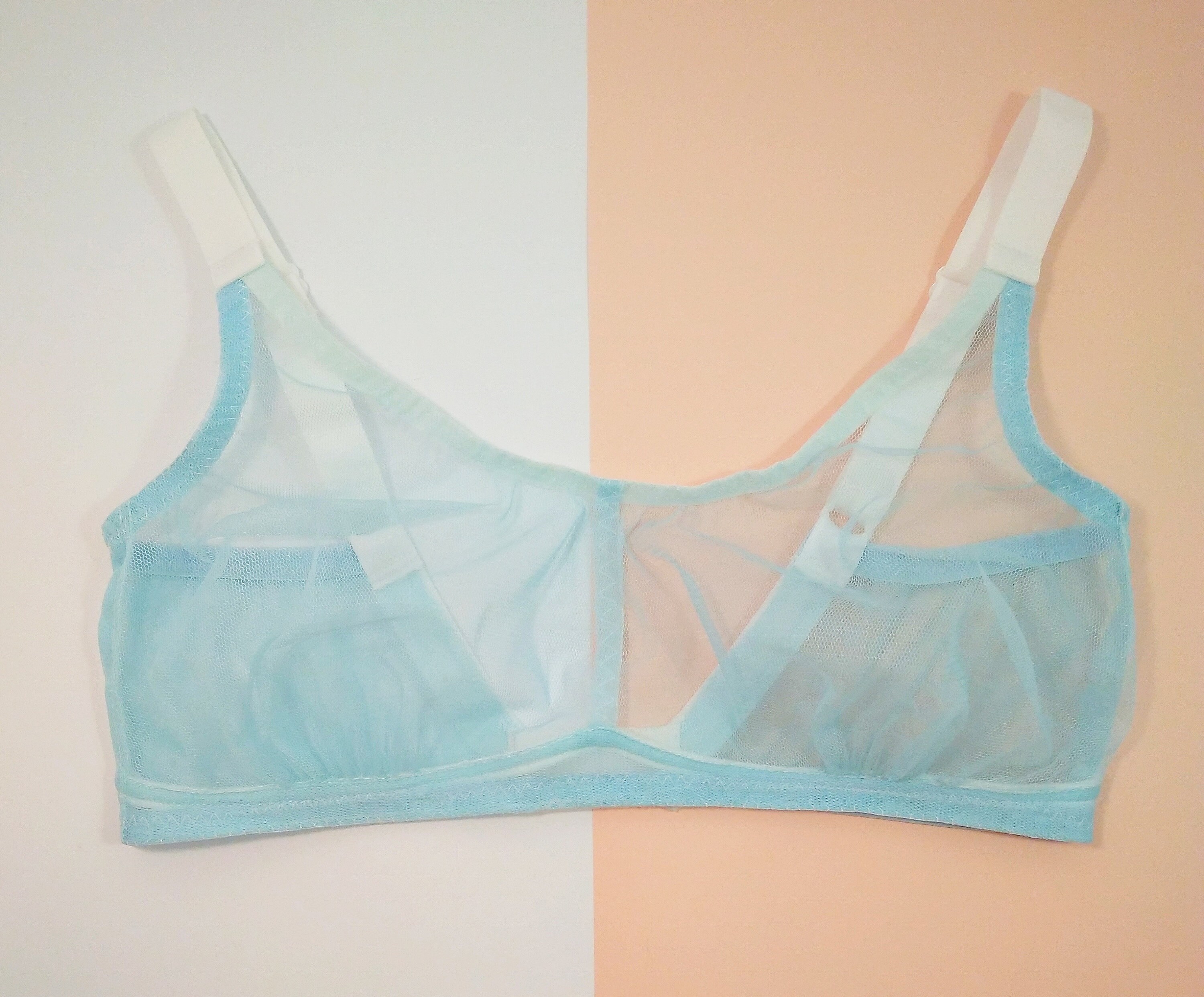 Bralette Made of Transparent Light Blue Tulle, Sportsbra, Wireless Bra ...