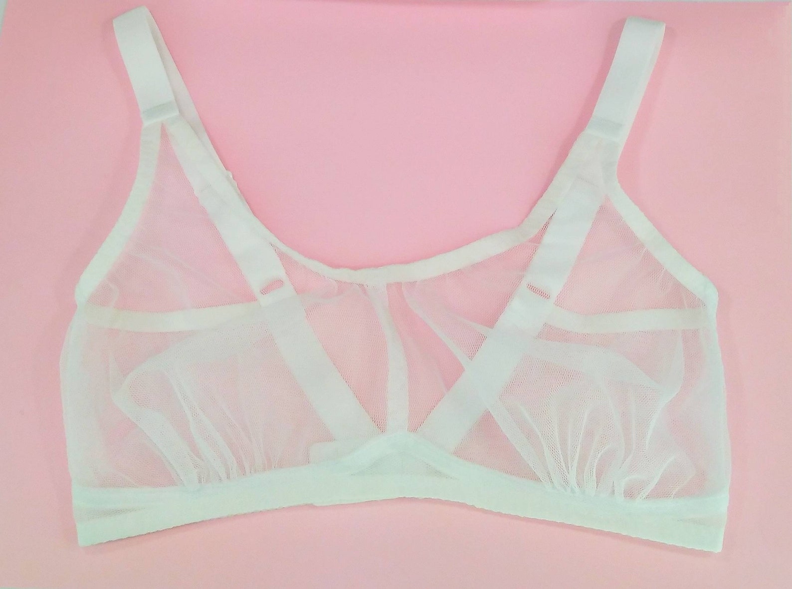 Bralette Made of Transparent White Tulle, Sportsbra, Wireless Bra ...
