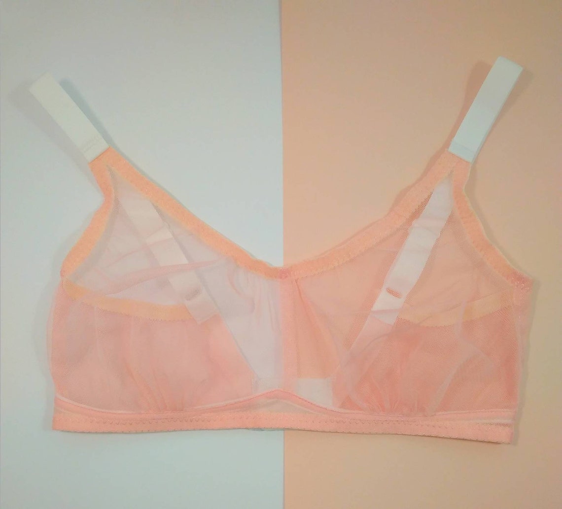 Bralette Made of Transparent Light Pink Tulle, Sportsbra, Wireless Bra ...
