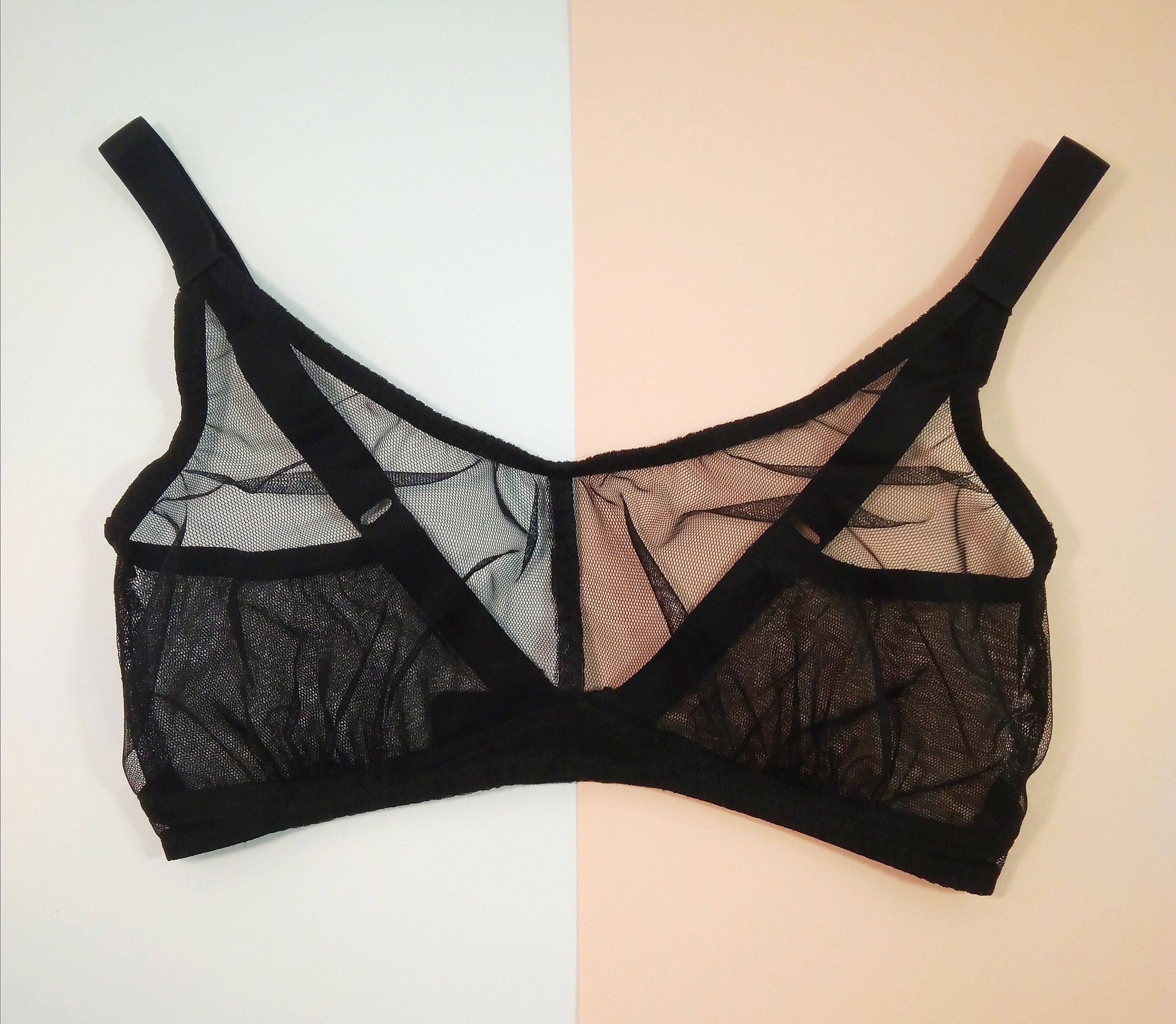 Black Bralette Made of Transparent Tulle, Sportsbra, Wireless Bra ...