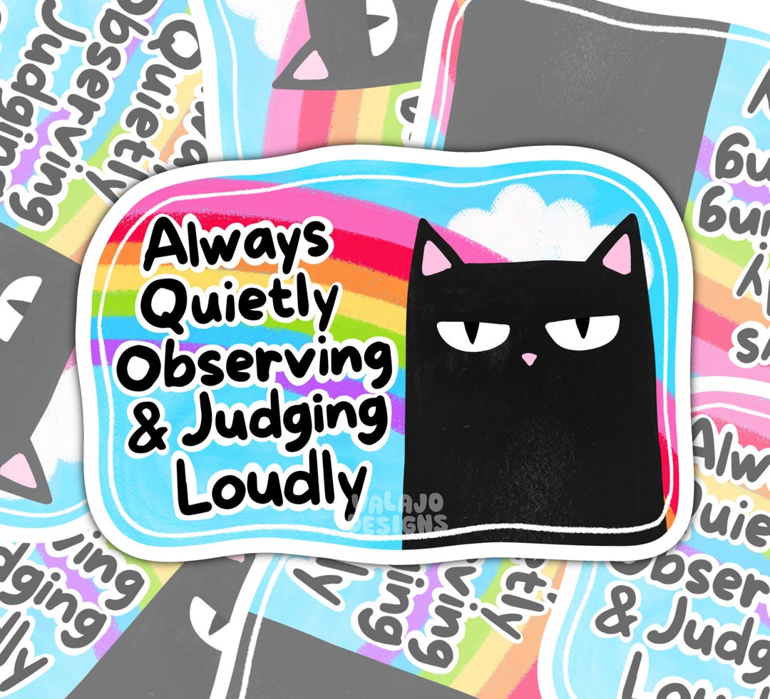 Quietly Observing Judging Cat Sticker, Grumpy Black Cat Decal, Funny ...