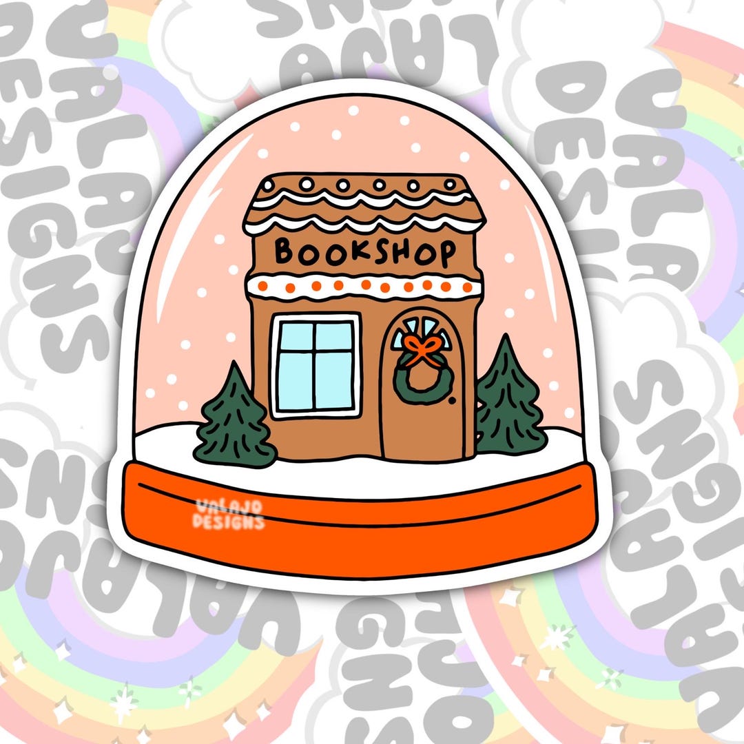Snow Globe Bookshop Christmas Sticker, Holiday Waterproof Sticker ...