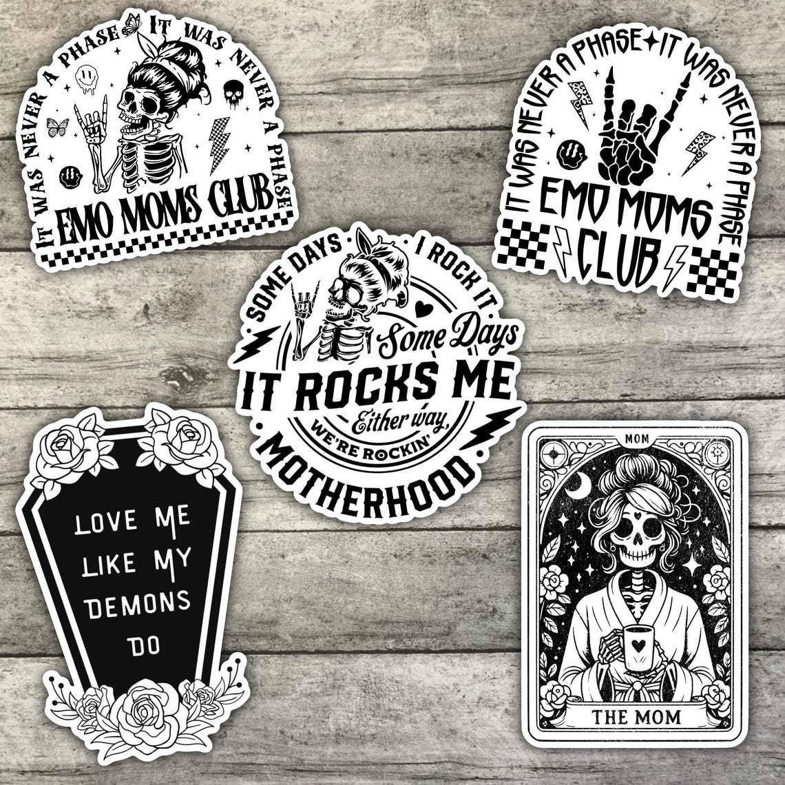 Emo Mom, Black and White Sticker Bundle, Waterproof Stickers, Water ...