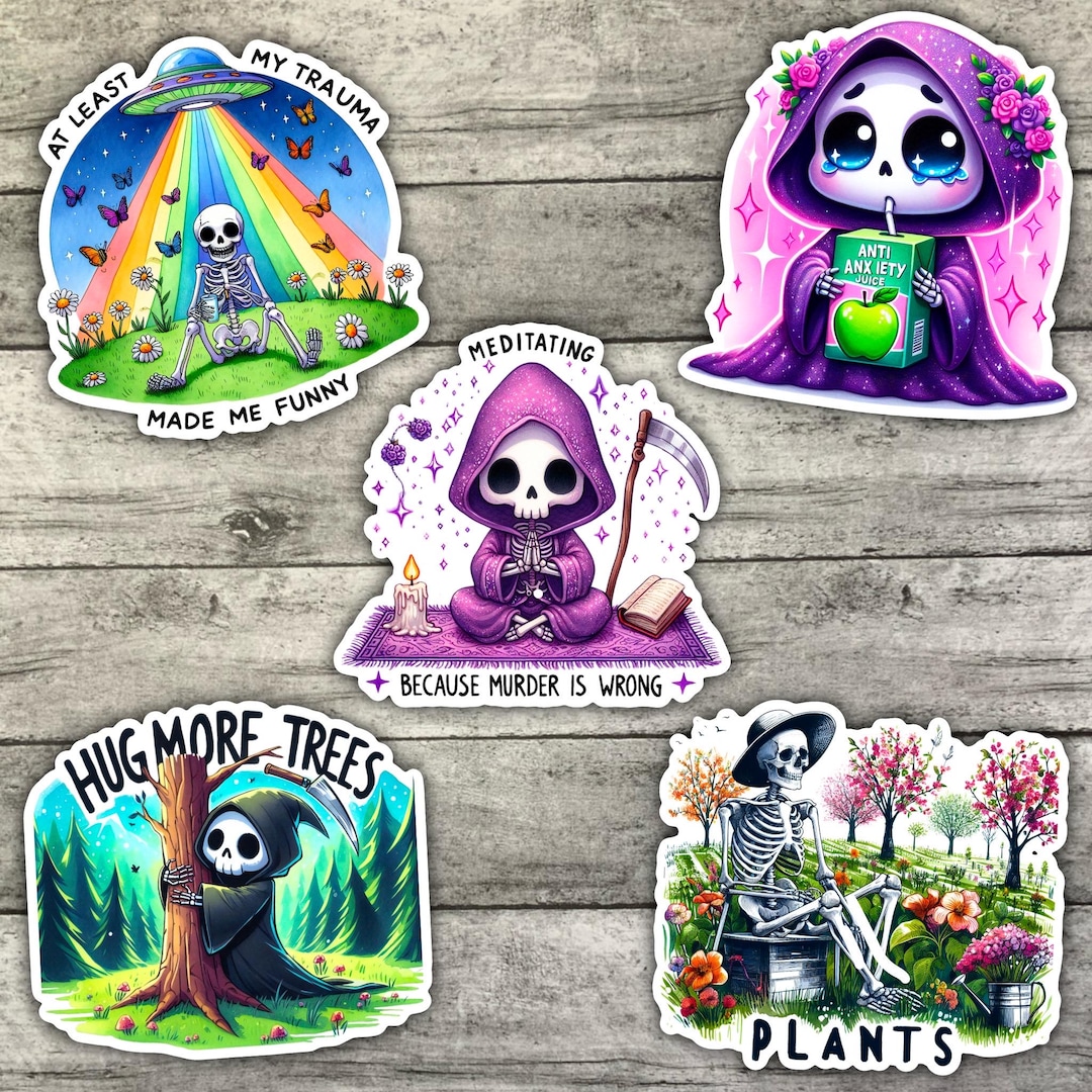 Skeleton Sticker Set, Funny Mental Health Waterproof Stickers, Water ...