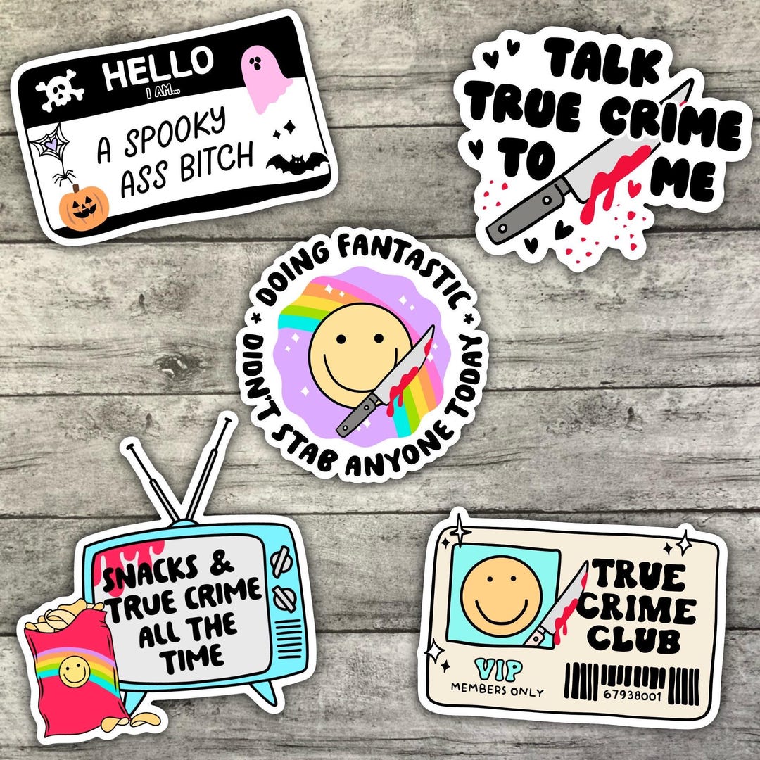 True Crime Club Sticker Set: Waterproof Vinyl Stickers - Valajo Designs ...