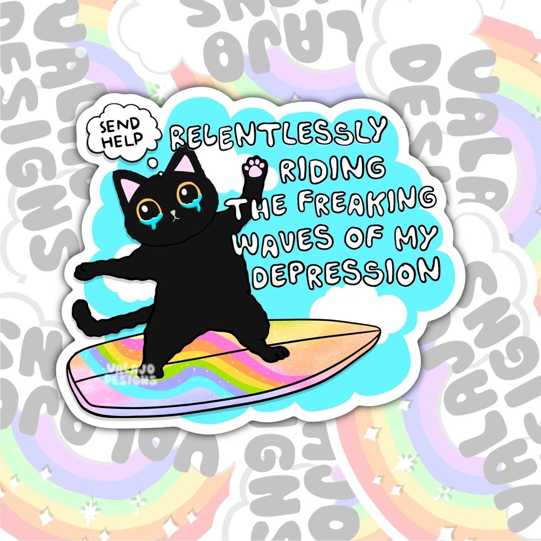 Riding the Waves of Depression, Mental Health, Waterproof Sticker ...