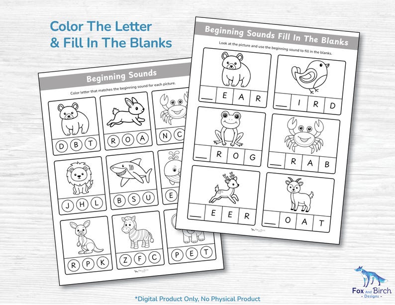 Beginning Sounds Worksheets for Preschool and Kindergarten / Phonics ...