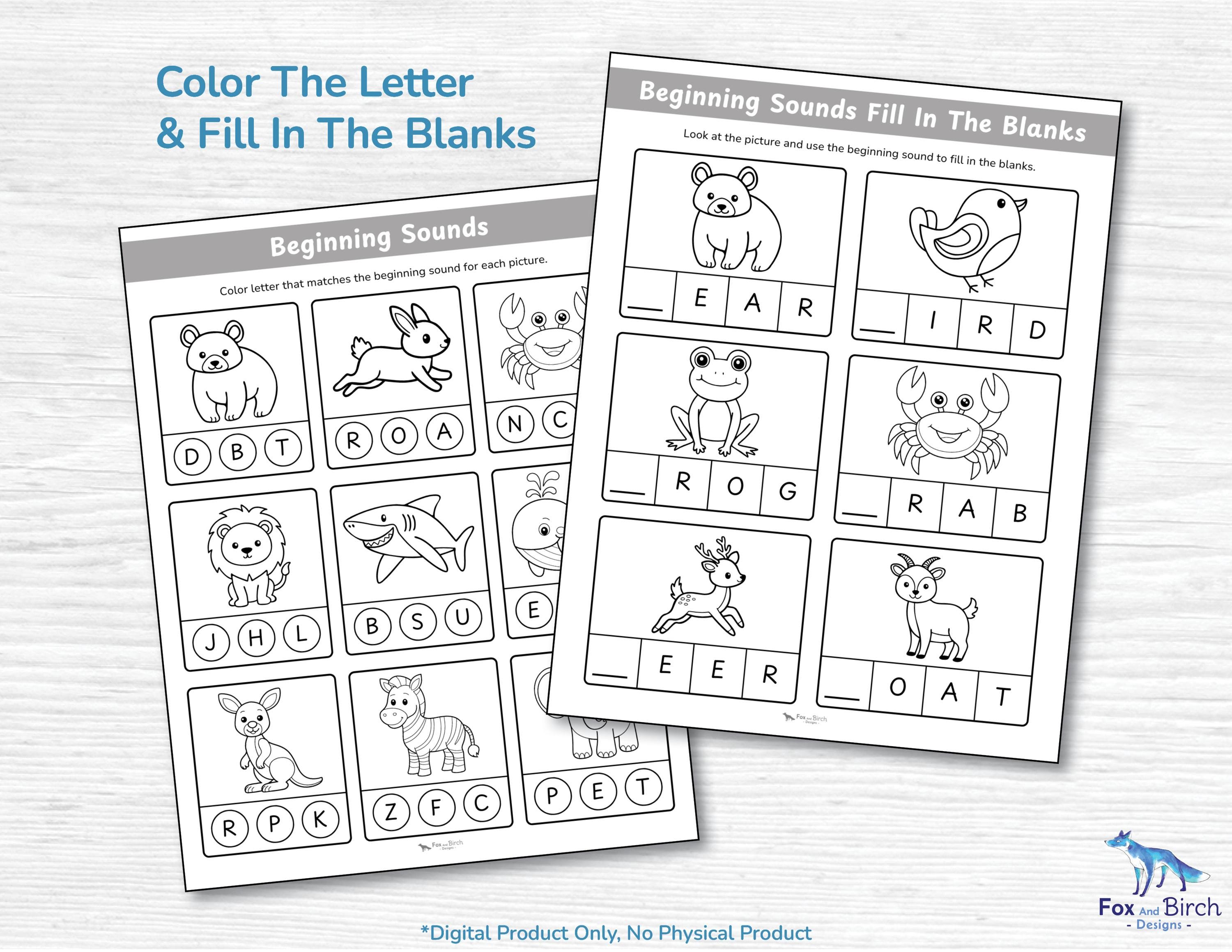 Beginning Sounds Worksheets for Preschool and Kindergarten / Phonics ...