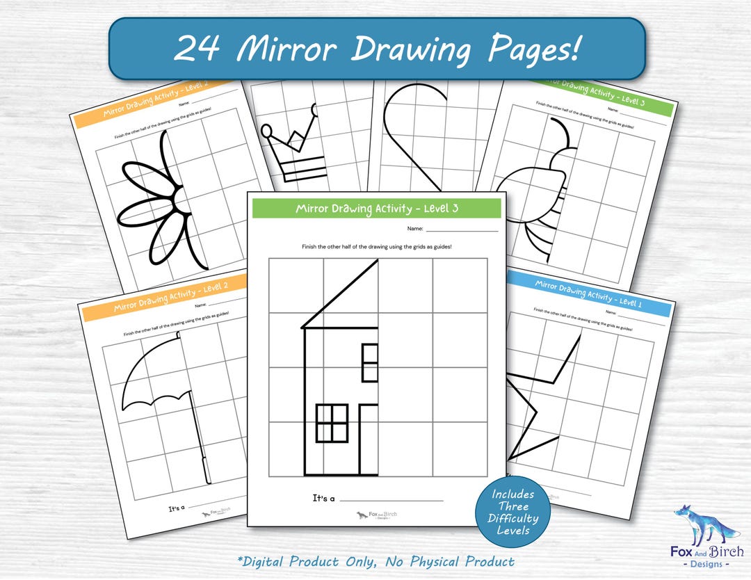 24 Mirror or Symmetry Drawing Activity Worksheets / Fine Motor Skills ...