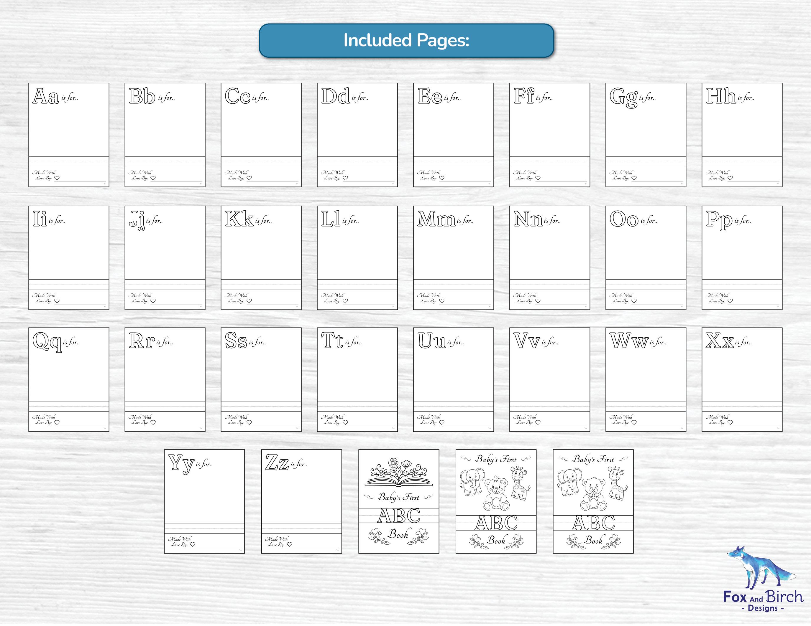 Blank ABC Alphabet Book Baby Shower Coloring Pages / Party Activity ...