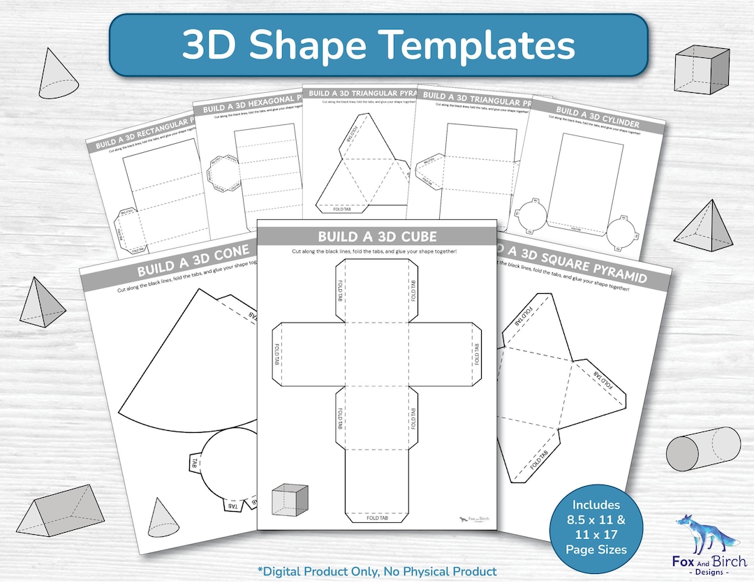 Printable 3d Geometric Shape Templates / Geometry Math, Cube, Cone ...
