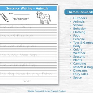 Sentence Writing and Tracing Coloring Worksheets for Kids / Word ...