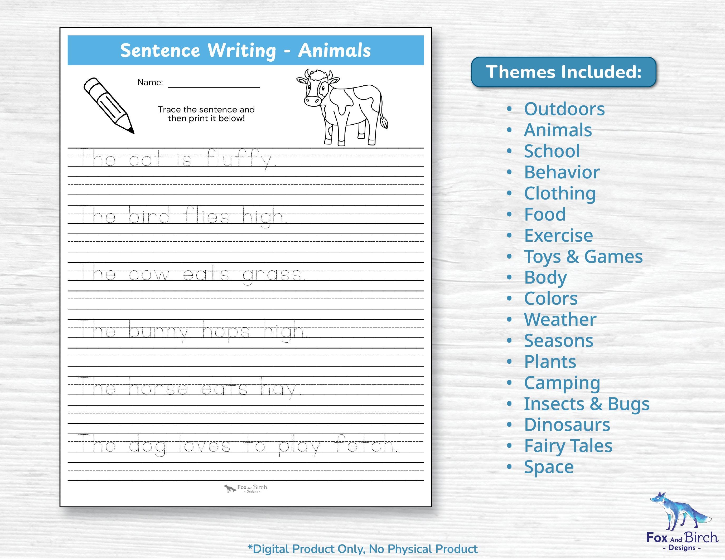 Sentence Writing and Tracing Coloring Worksheets for Kids / Word ...