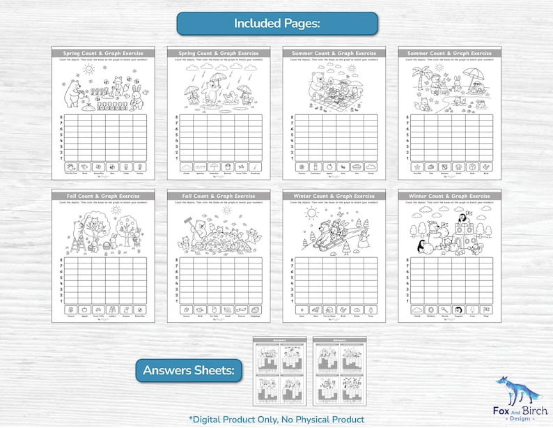 Count & Graph Early Math Worksheets | Seasonal Spring Summer Fall ...