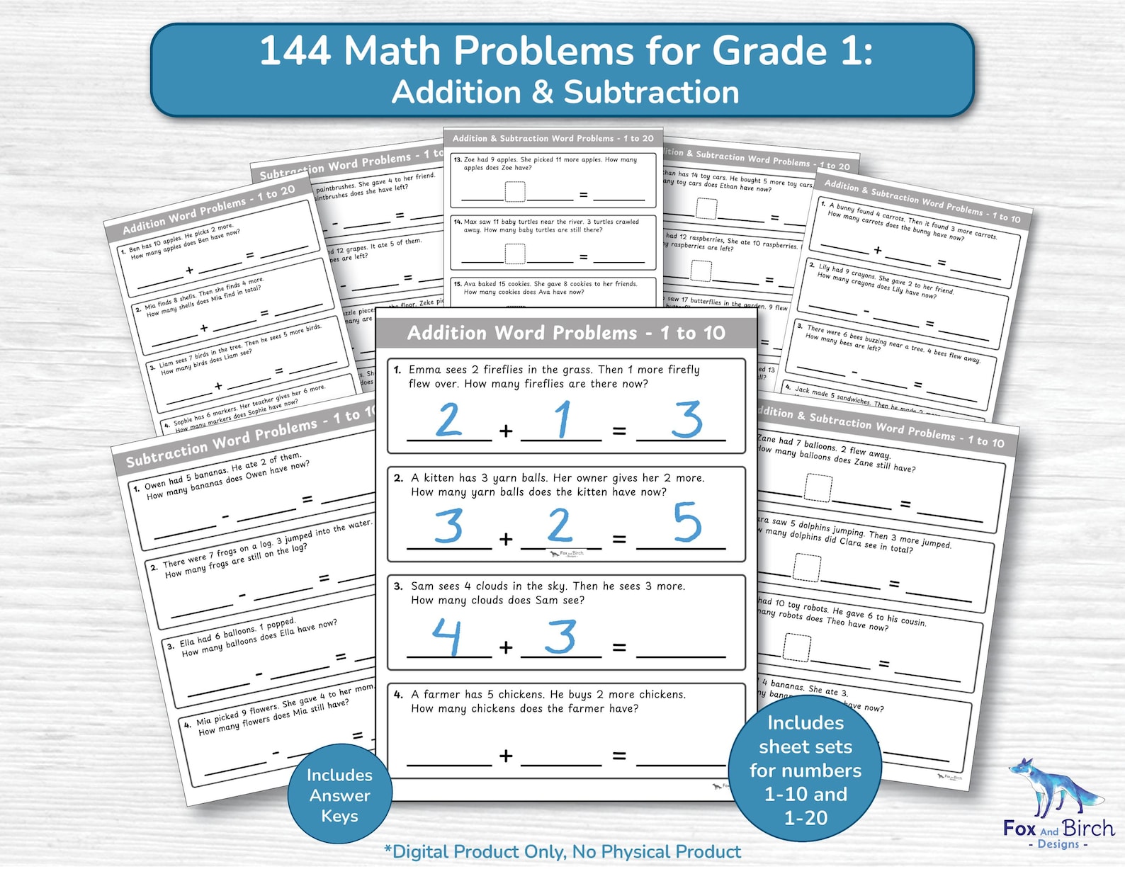 Grade 1 Math Word Problem Worksheets / Addition & Subtraction / Maths ...