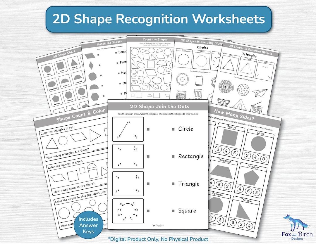 2D Shape Recognition Worksheets for Kindergarten & First Grade ...