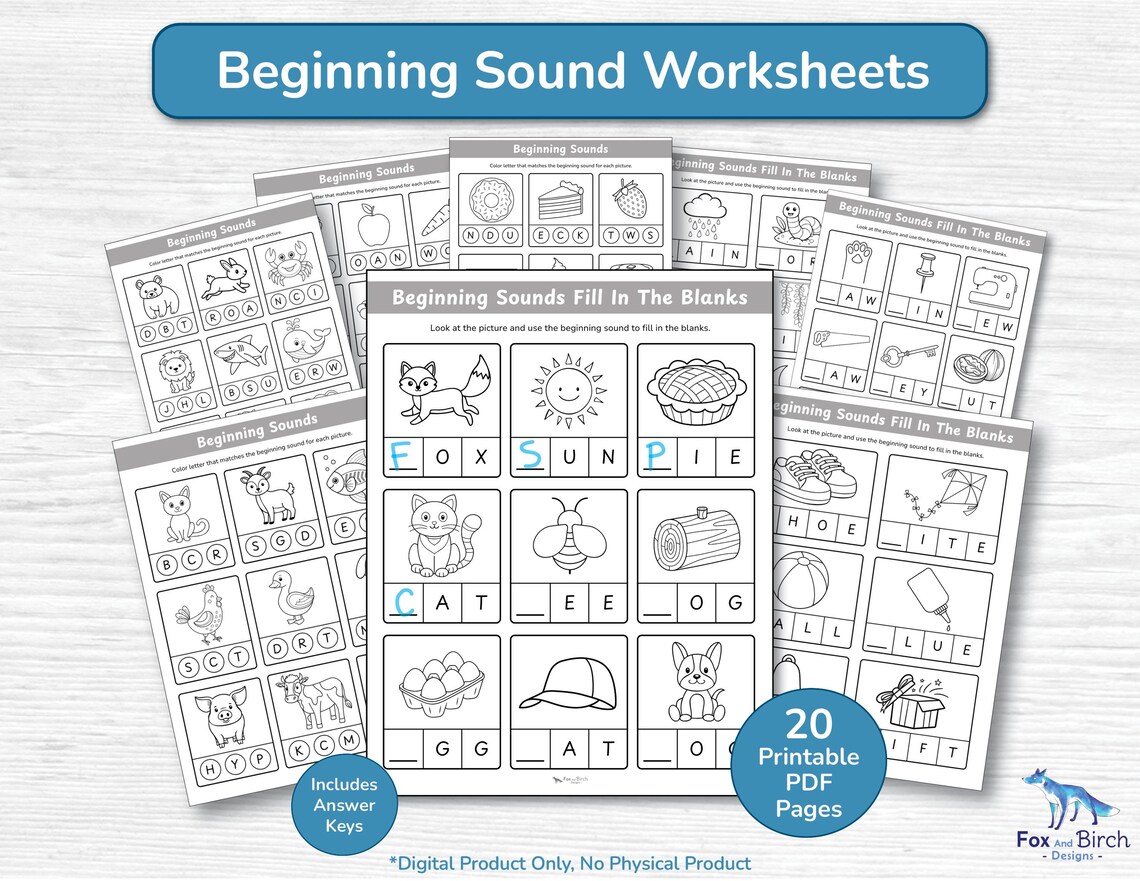 Beginning Sounds Worksheets for Preschool and Kindergarten / Phonics ...