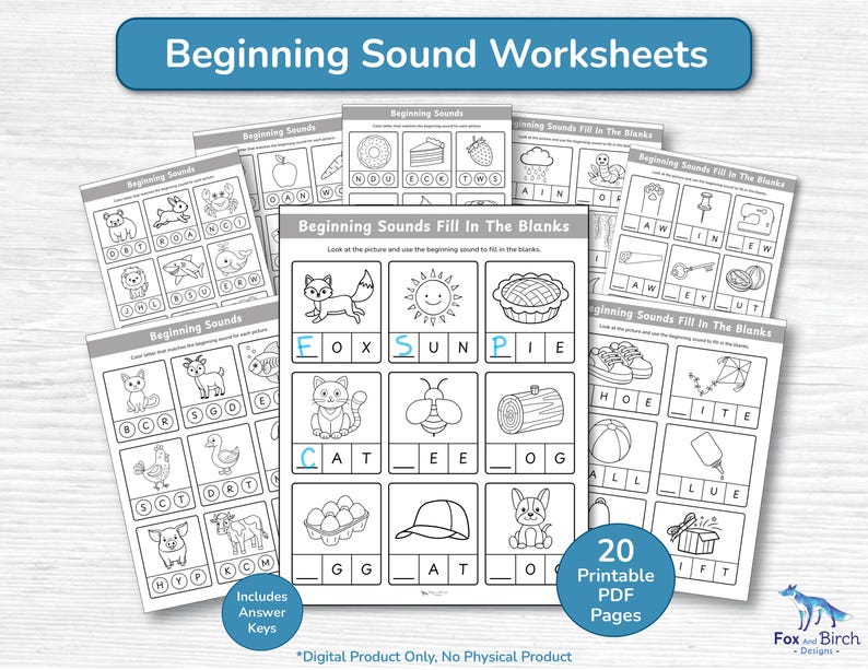 Beginning Sounds Worksheets for Preschool and Kindergarten / Phonics ...