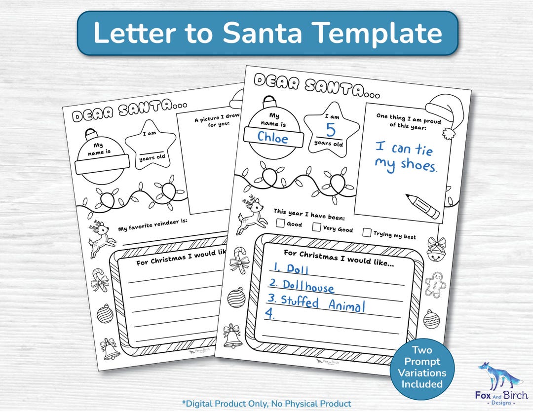 Letter to Santa Printable PDF Template / Kid's Wish List Christmas ...