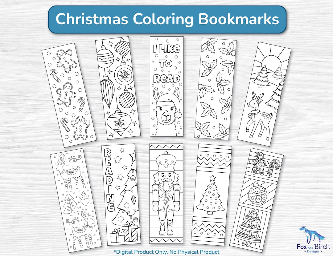 10 Christmas Coloring Bookmark Design Templates / Printable Holiday ...