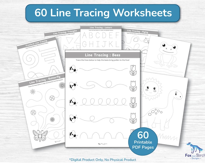 60 Preschool Line Tracing Worksheets Bundle, Fine Motor Pre-writing ...