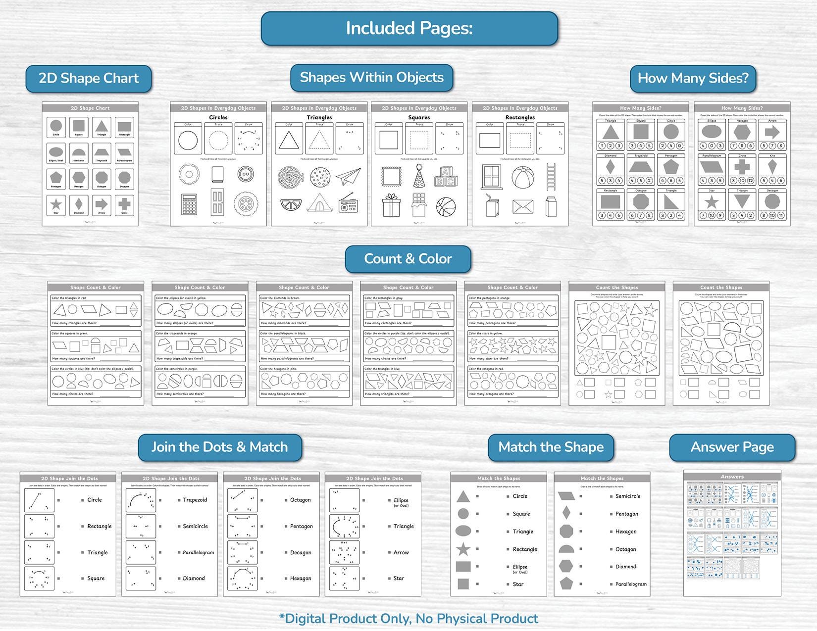 2D Shape Recognition Worksheets for Kindergarten & First Grade ...