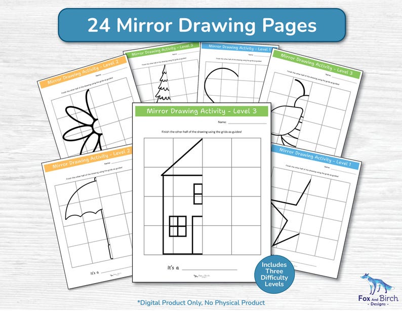 24 Mirror or Symmetry Drawing Activity Worksheets / Fine Motor Skills ...