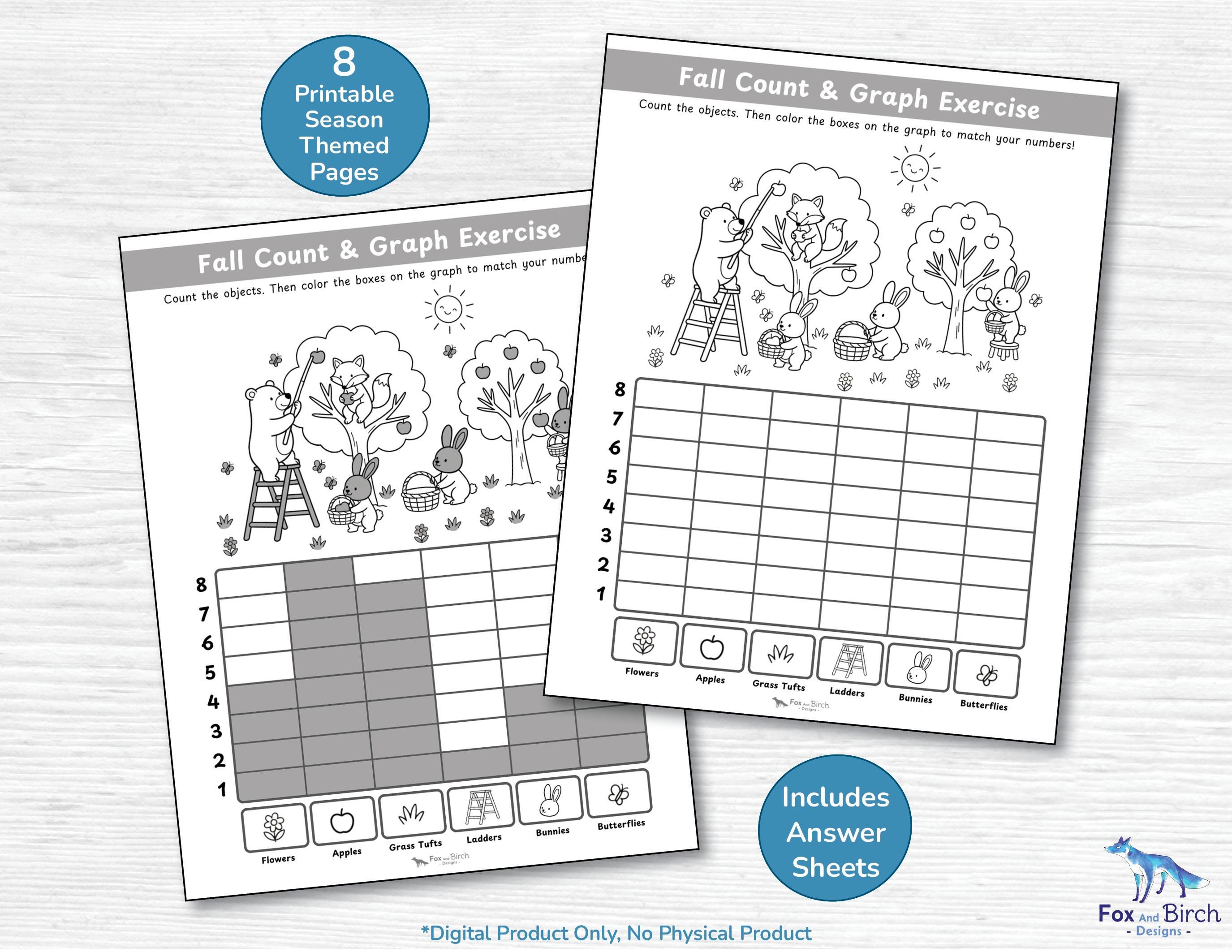 Count & Graph Early Math Worksheets | Seasonal Spring Summer Fall ...