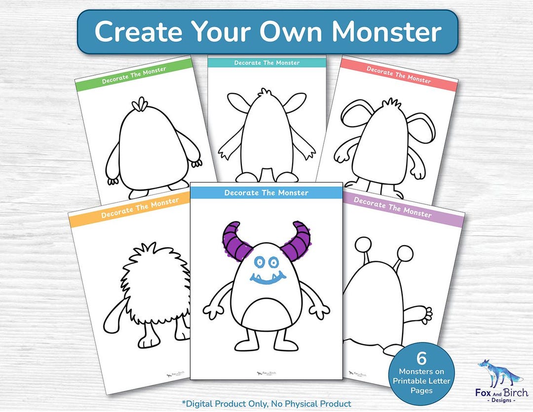 Create Your Own Monster Coloring Page Templates / Printable Drawing ...