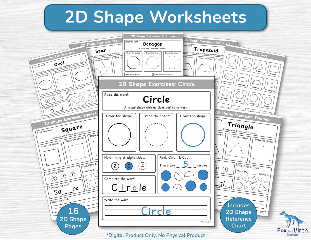 2D Shape Exercise Worksheets for Kindergarten & First Grade | Printable ...
