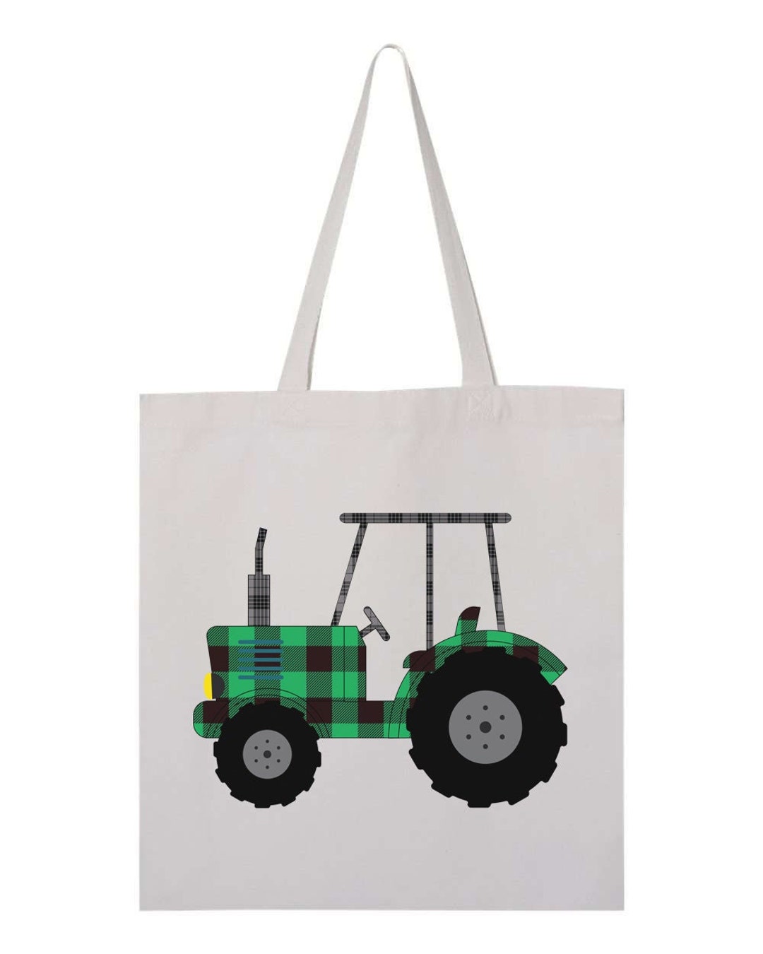 Tractor Tote Bag, Plaid Tractor, Farm Tote Bag, Green Tractor, Farming ...