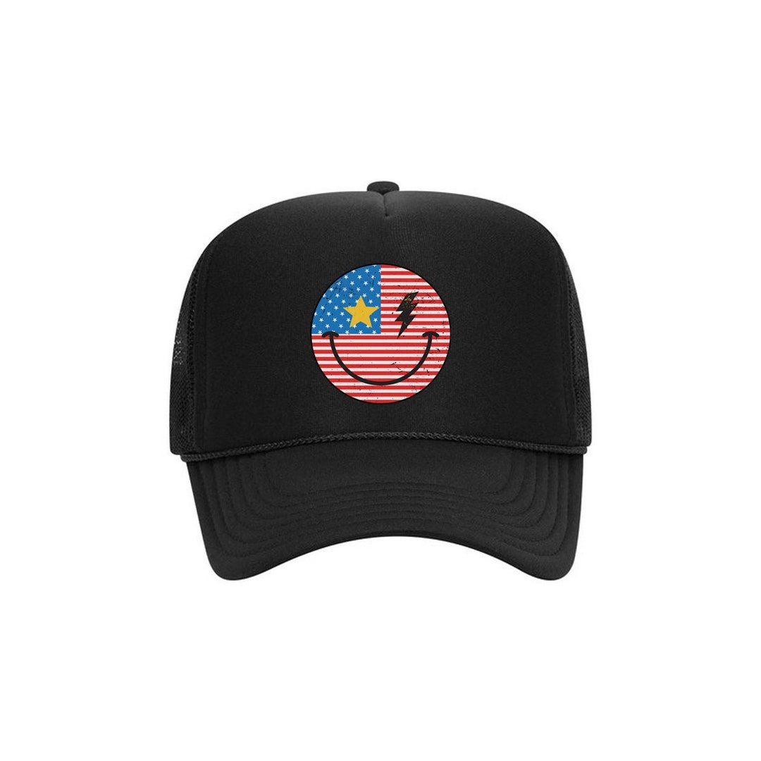 Smiley Face Hat, America Smiley, Patriotic Trucker Hat, Adjustable ...