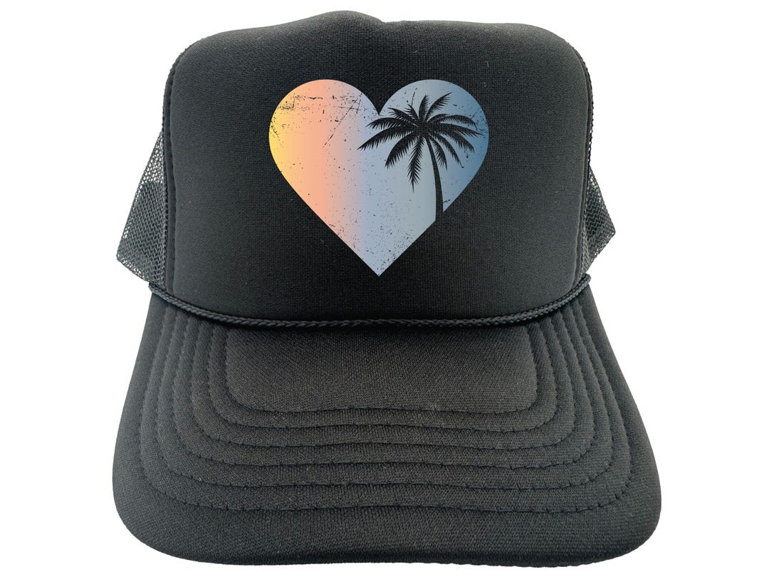 Palm Tree Hat, Palm Heart, Palm Tree Trucker Hat, Vacation Snapback ...