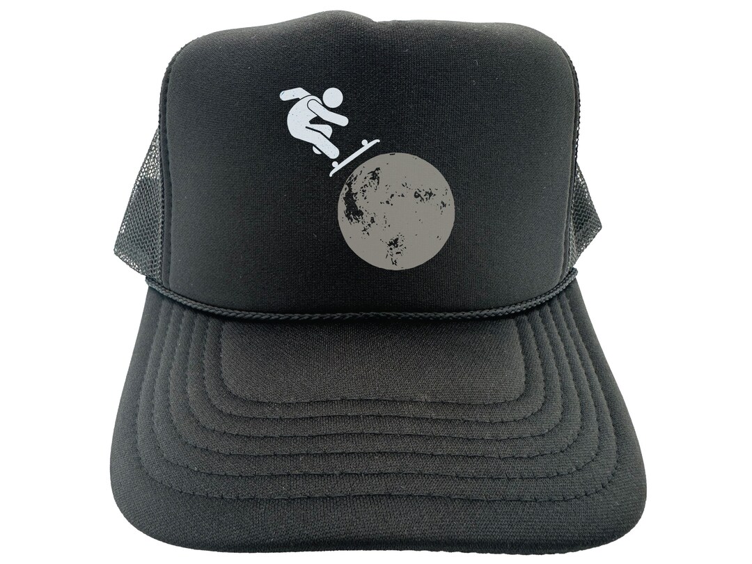 Skateboard Trucker Hat, Skate Over Moon, Skater Hat, Skateboarder Hat ...