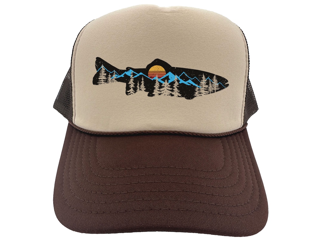 Fly Fishing Hat, Mountain Trout, Fishing Trucker Hat, Trout Fishing Hat ...