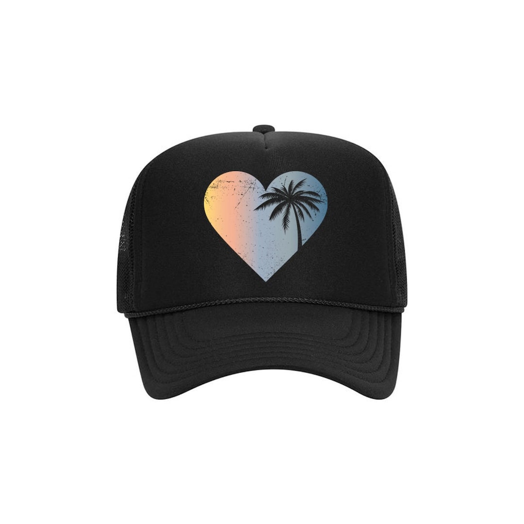 Palm Tree Hat, Palm Heart, Palm Tree Trucker Hat, Vacation Snapback ...