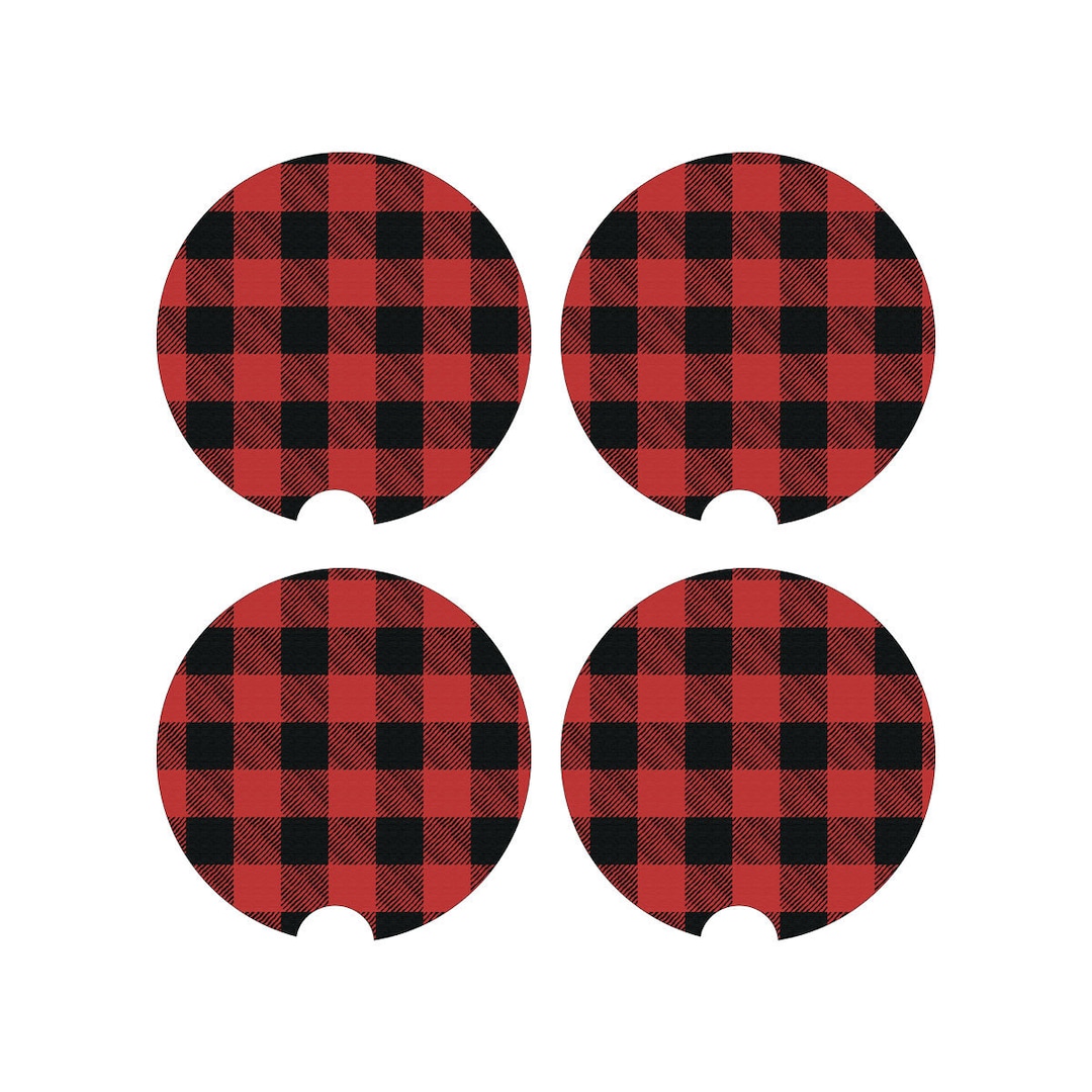 Car Coaster, Red Plaid, Plaid Car Coaster, Plaid Coaster, Red Buffalo ...