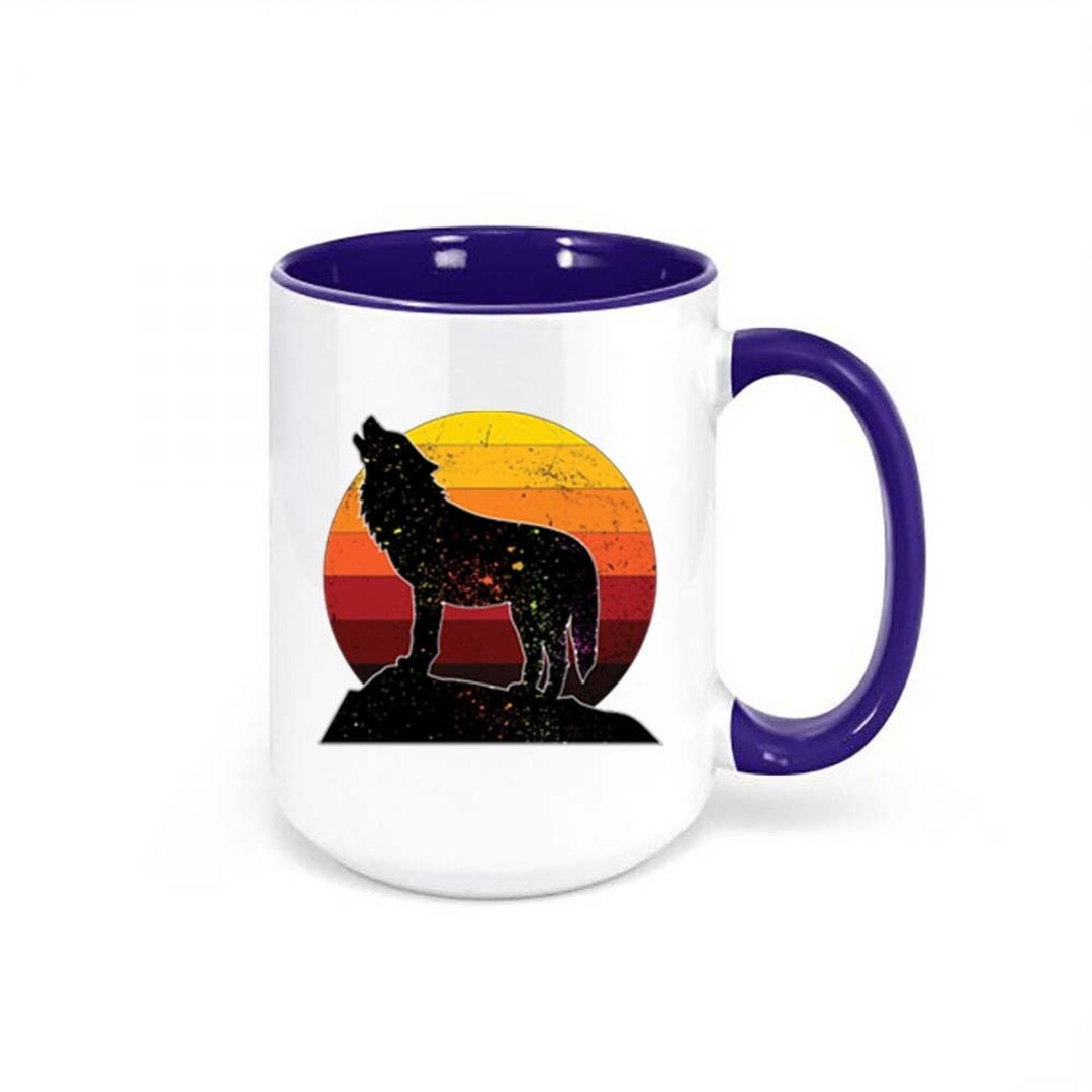 Wolf Mug, Neon Wolf, Howling Wolf, Wolf Gift, Sublimated Design, Aztec ...