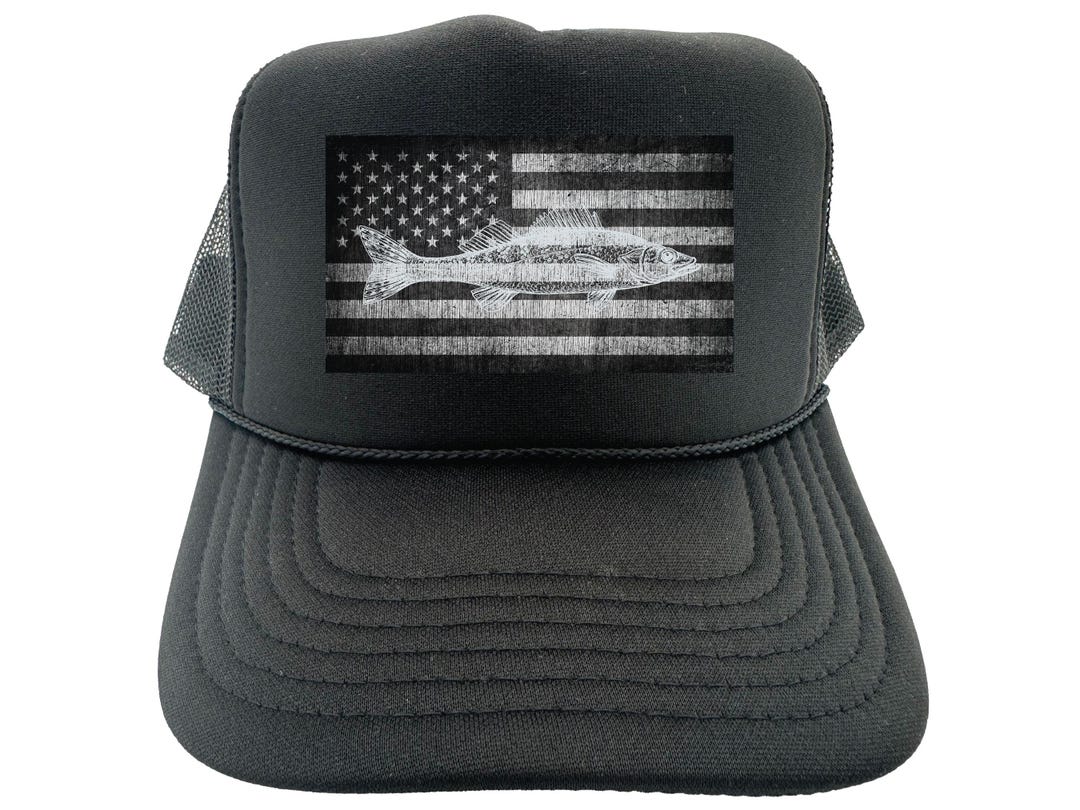 Walleye Fishing Hat, Walleye Flag, Fishing Trucker Hat, Patriotic Cap ...