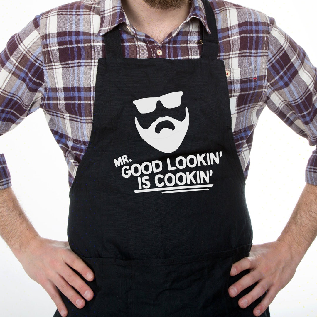 Mr Good Looking is Cooking Beard Black Apron for Him Fathers - Etsy
