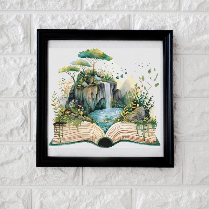 Waterfall Book Cross Stitch Pattern PDF - Etsy