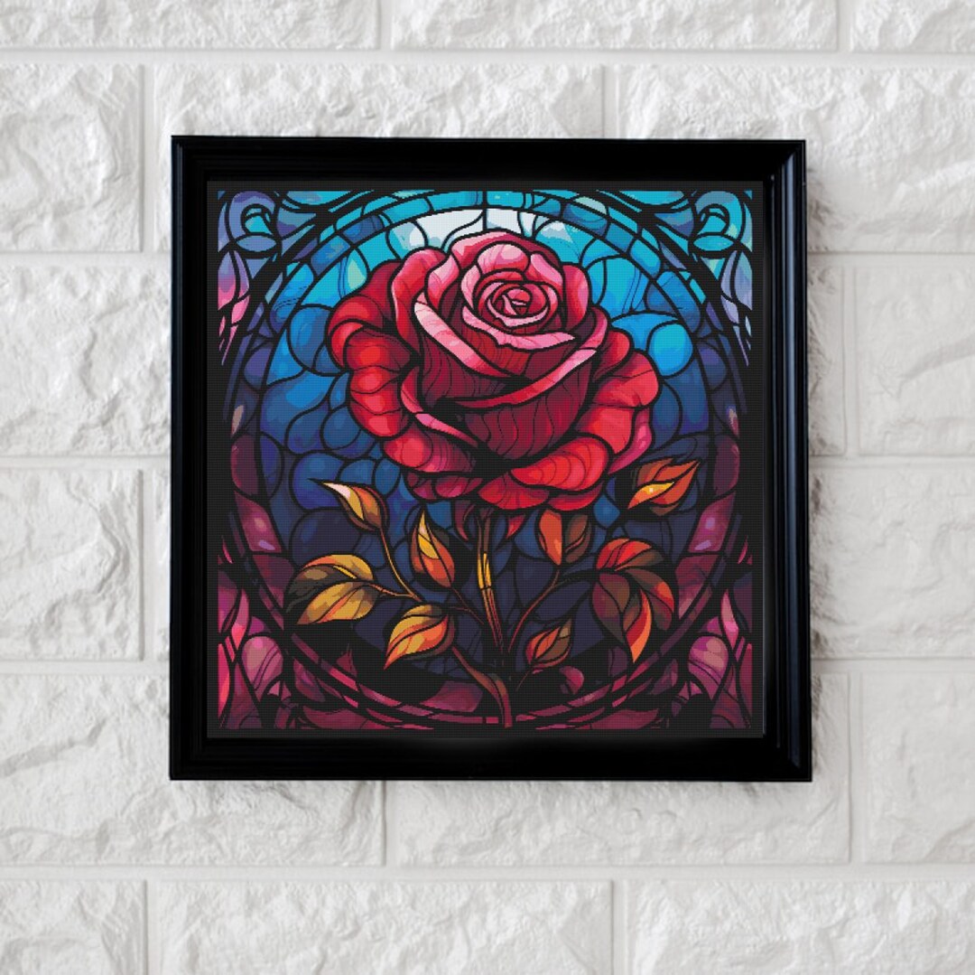 Stained Glass Single Rose Cross Stitch Pattern Full Coverage PDF - Etsy