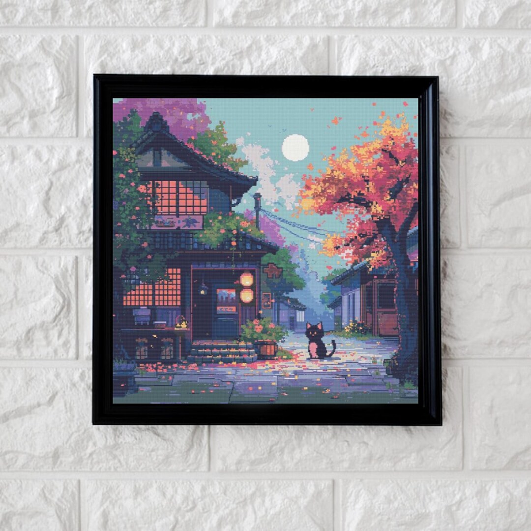 Pixel Cat in the Autumn Cross Stitch Pattern Full Coverage PDF - Etsy