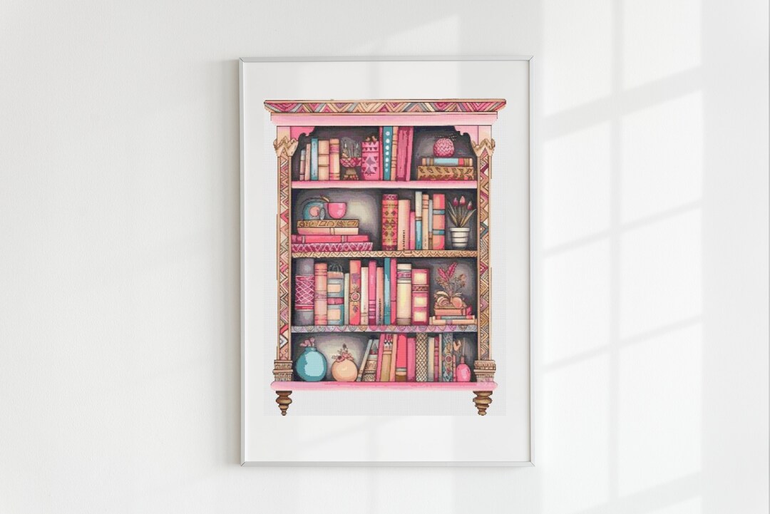Patterned Bookcase Cross Stitch Pattern PDF - Etsy