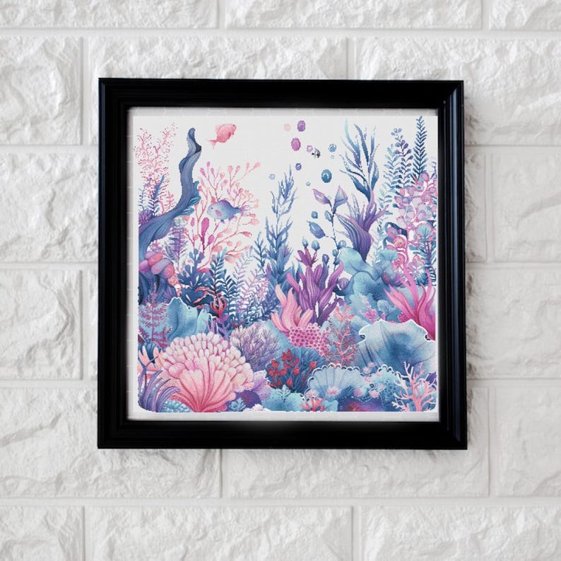 Pink and Blue Coral Cross Stitch Pattern PDF - Etsy