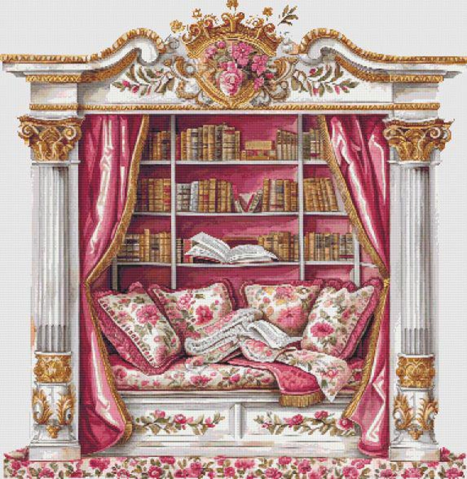 Pink Rose Reading Nook Cross Stitch Pattern PDF - Etsy